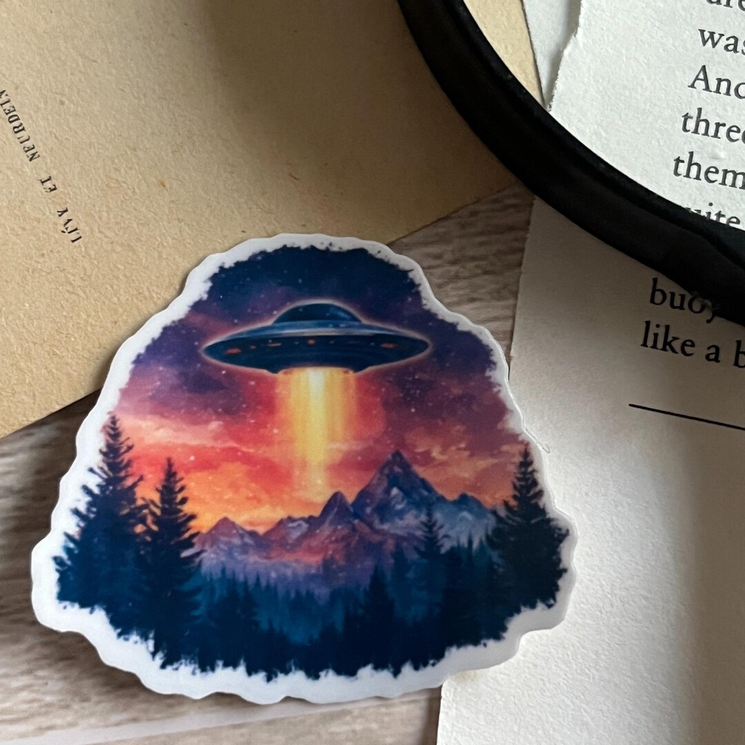 UFO Alien Abduction Sticker, Glossy Vinyl Waterproof Sticker, Sci-fi ...