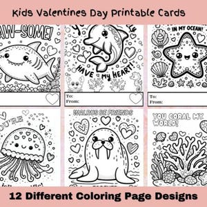 12 Ocean Themed Coloring Valentines for Kids, Fun & Punny Printable ...