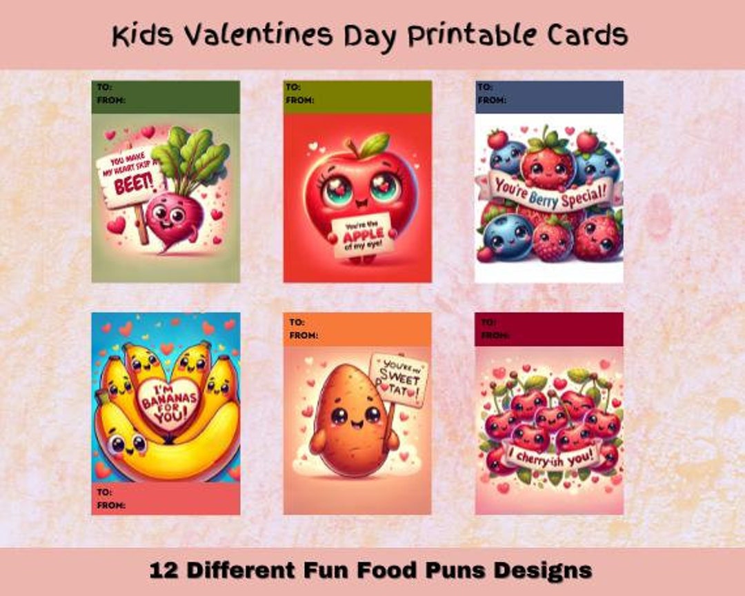 12 Fun Food Pun Valentines Day Cards for Kids Cute & Printable ...