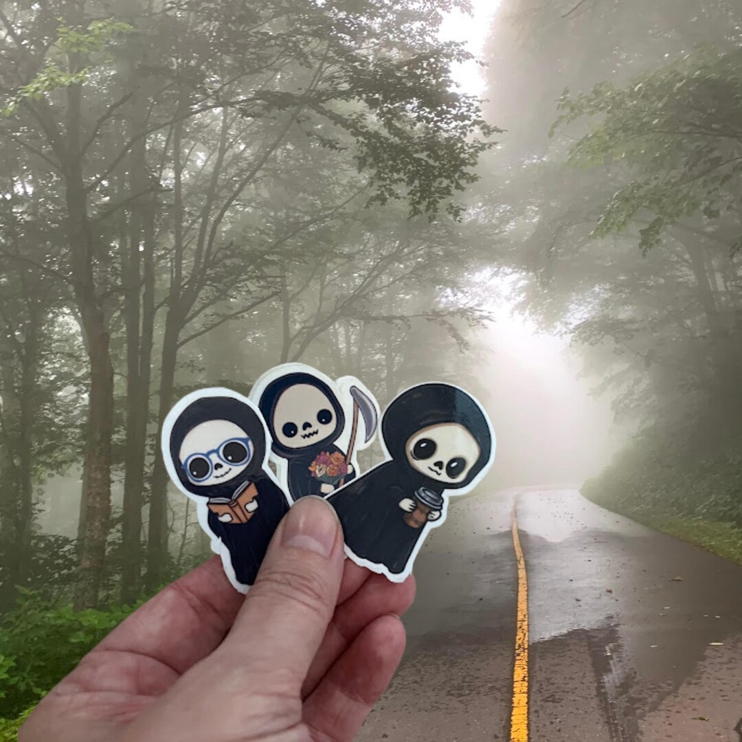Glossy Grim Reaper Vinyl Stickers, Cute Skeleton/grim Reaper With Book ...