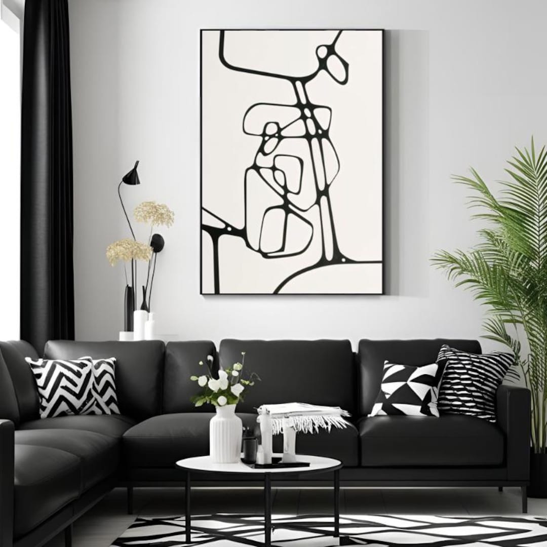 Modern Abstract Black Lines Wall Art Abstract, Black and White, Framed ...