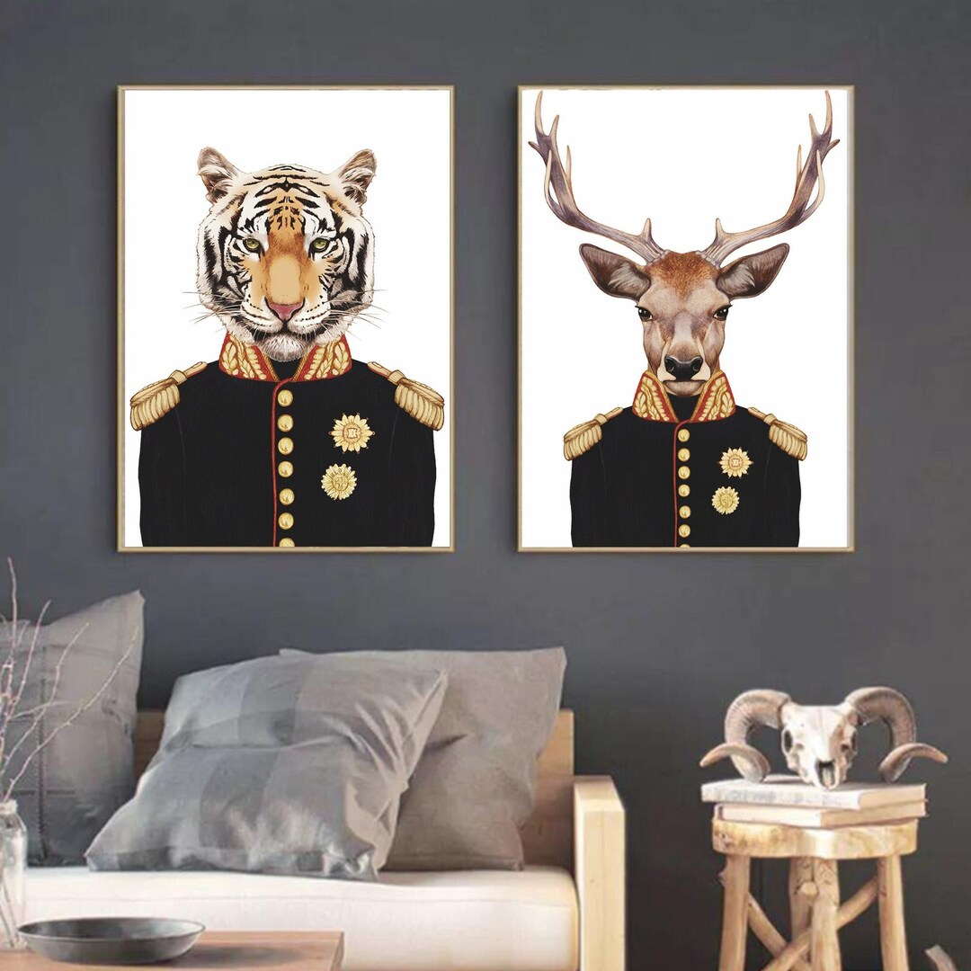 General Animals Set of 2, Animal Painting Canvas, Renaissance Portrait ...