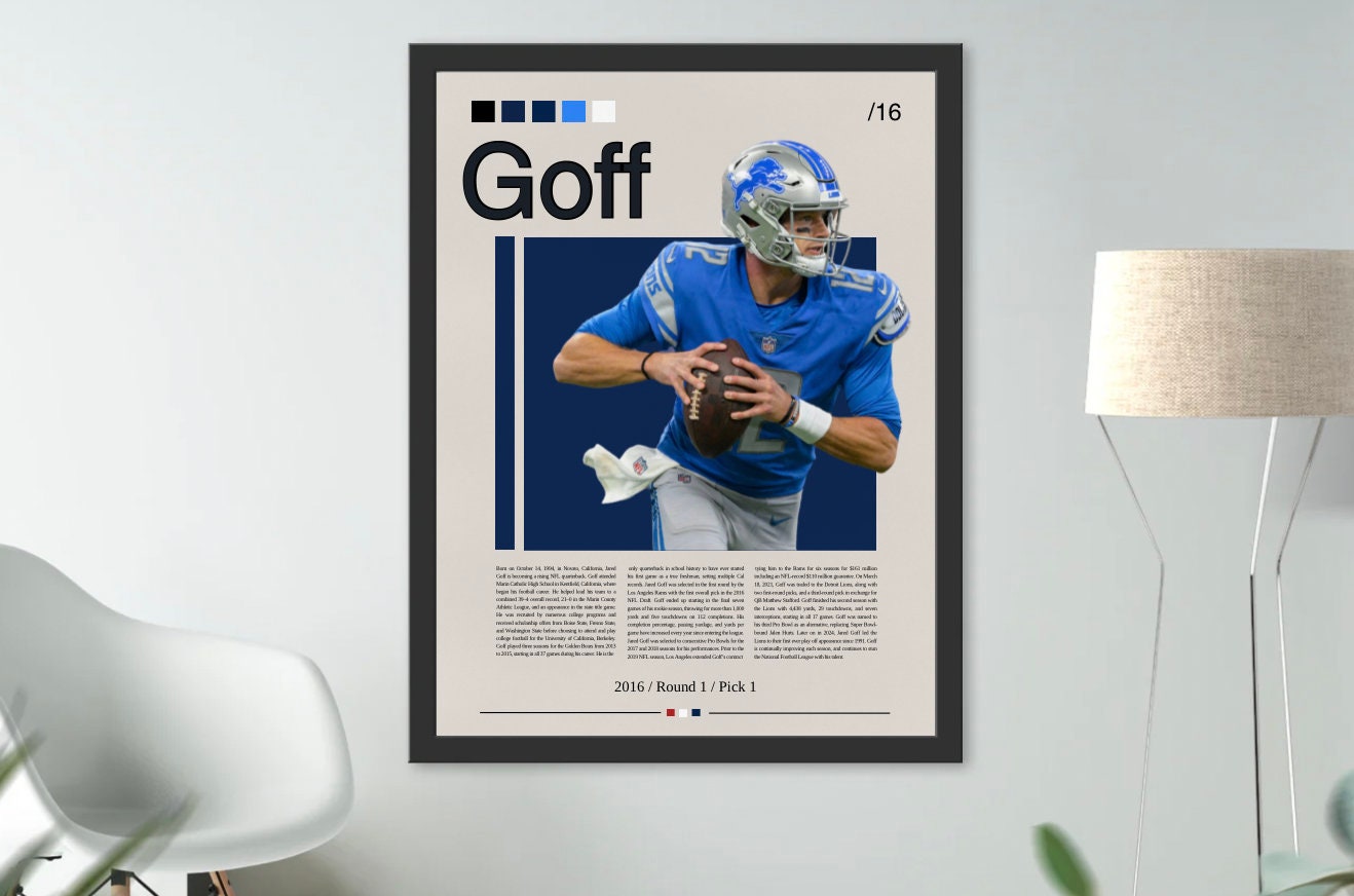 Jared Goff Poster, Detroit Lions Print, NFL Print, Modern Print, NFL ...