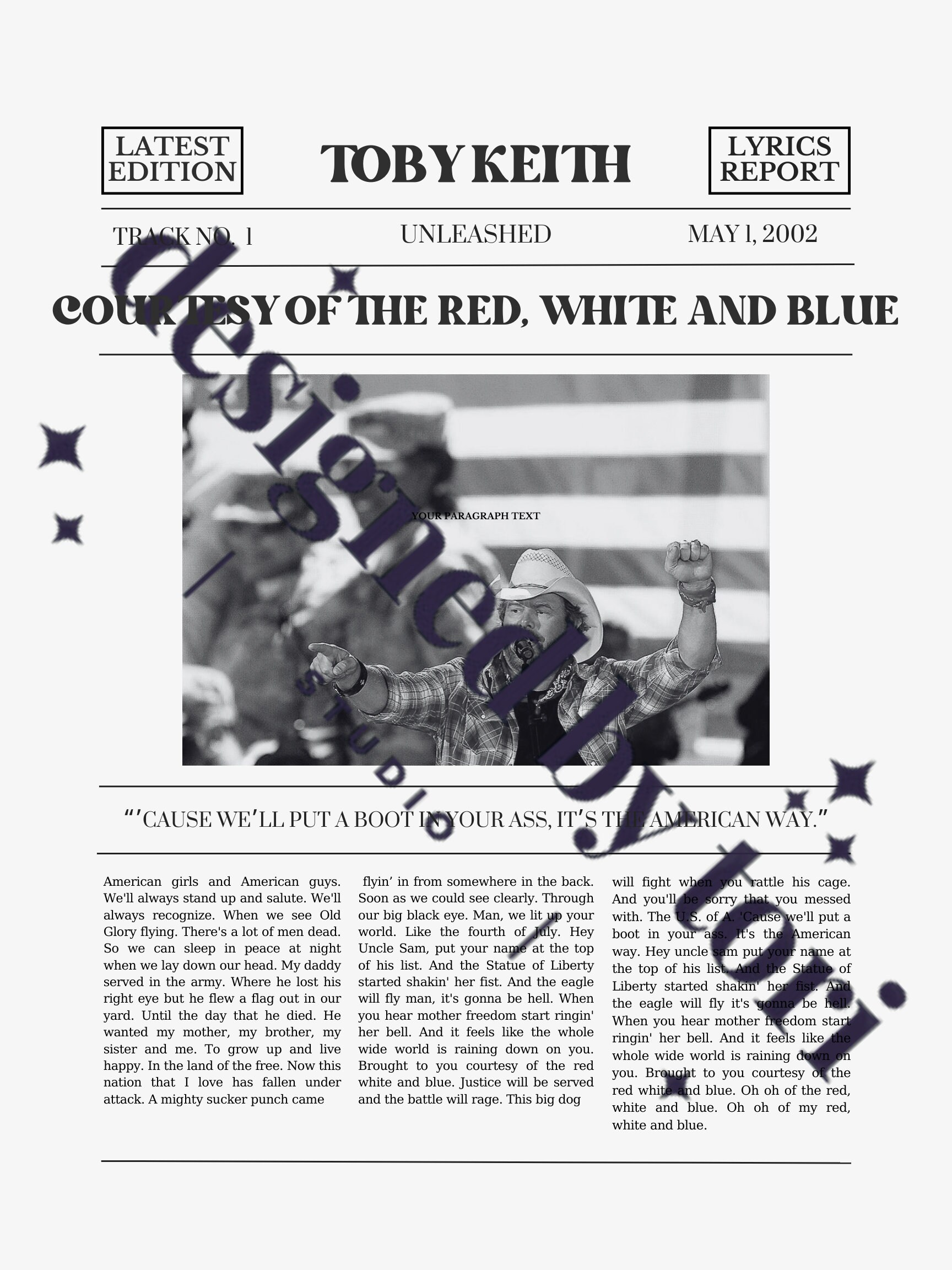 Toby Keith Courtesy of the Red White and Blue Poster, Toby Keith , Wall ...