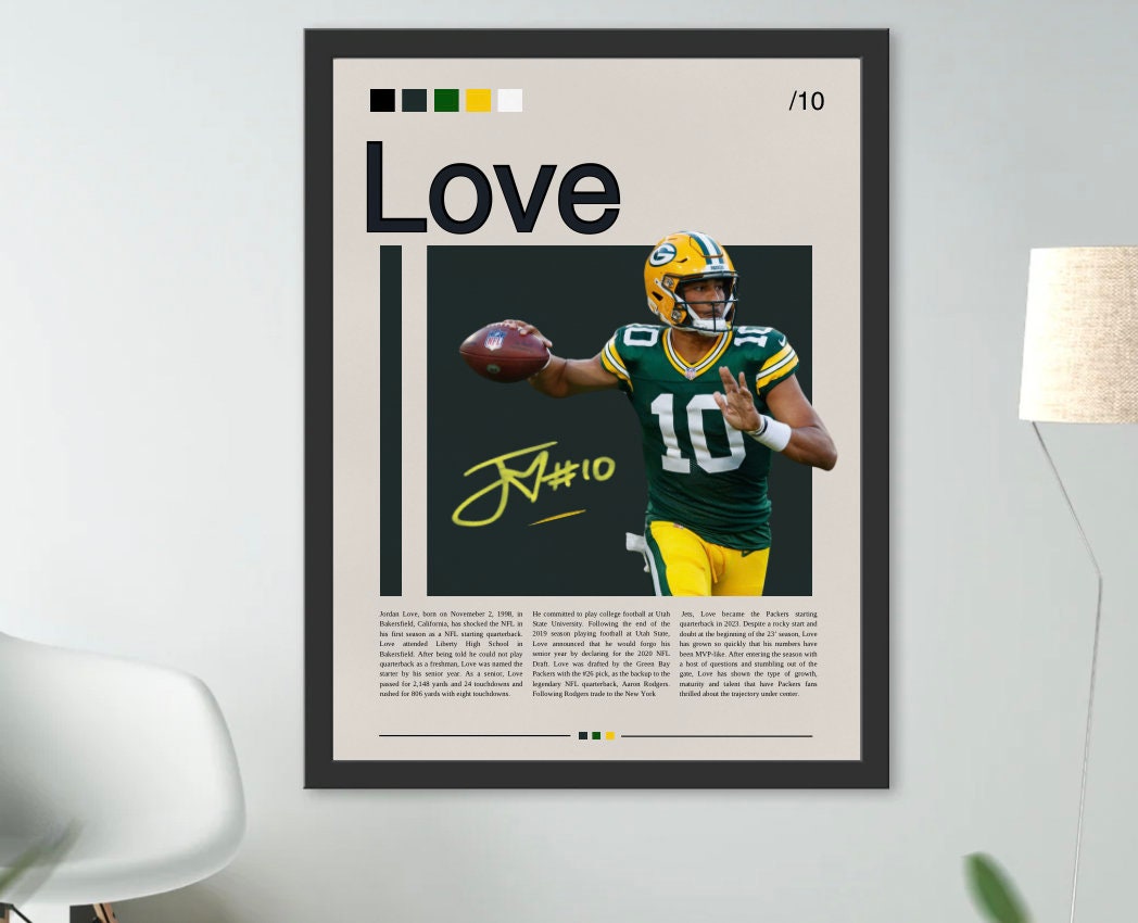 Jordan Love Poster, Green Bay Packers Print, NFL Print, NFL Gift , Mid ...