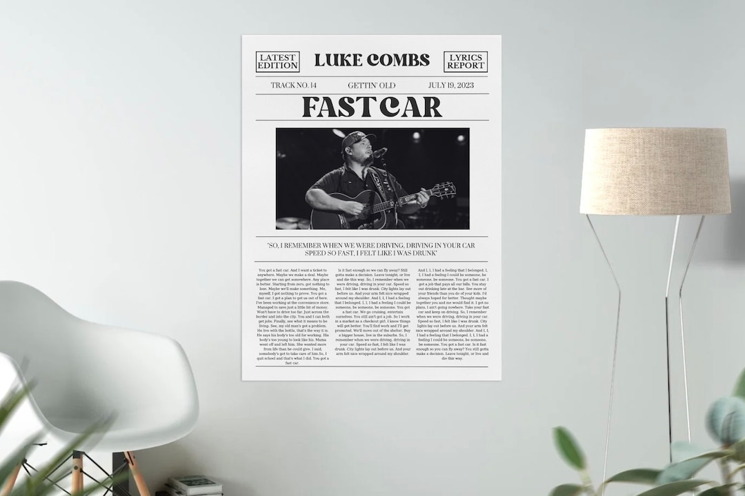 Luke Combs Fast Car Retro Song Poster, Art, Gift, Wall Art Posters ...