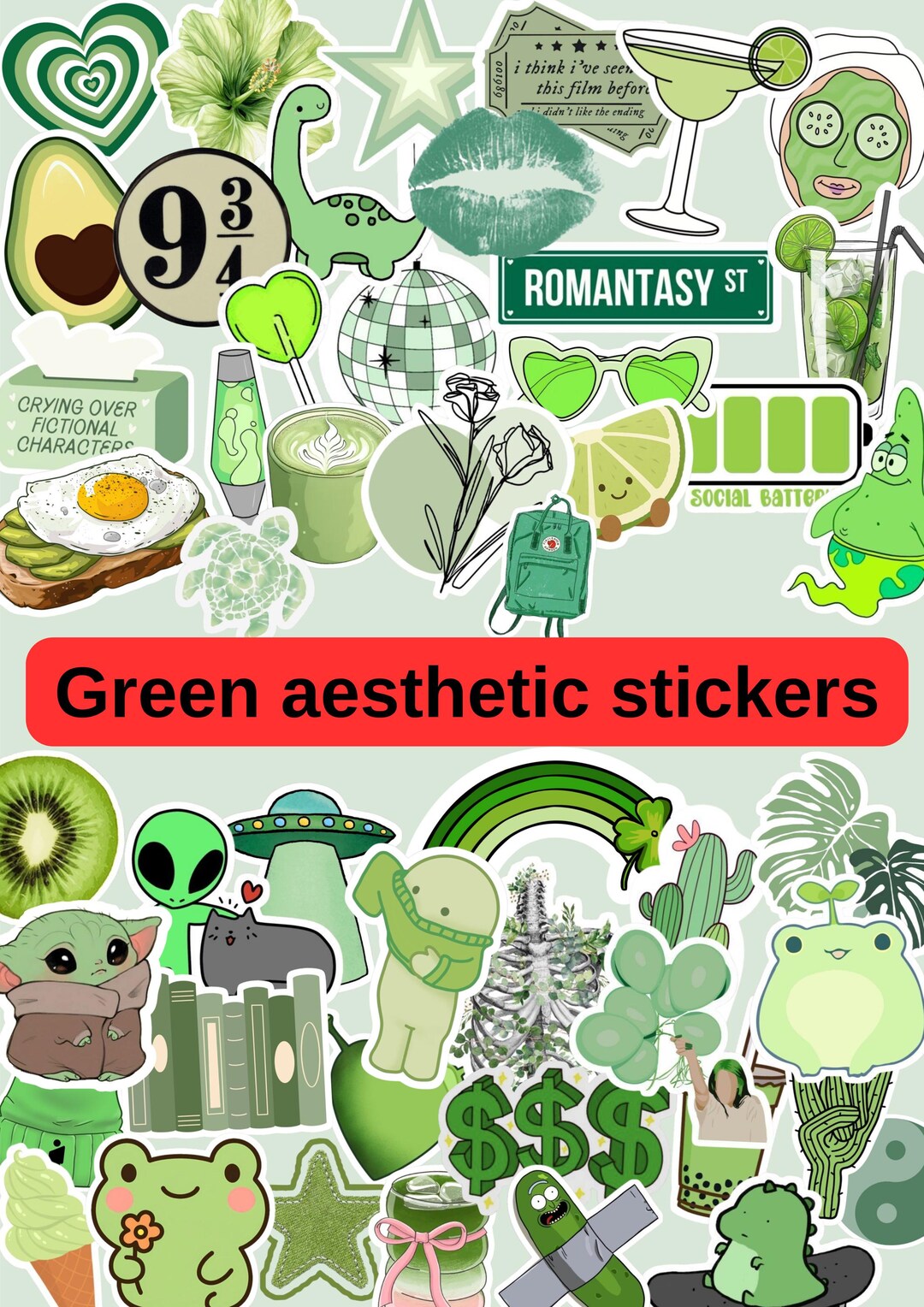 Green Sticker Pack | Retro Clipart, Digital Planner (PNG Download) - Etsy
