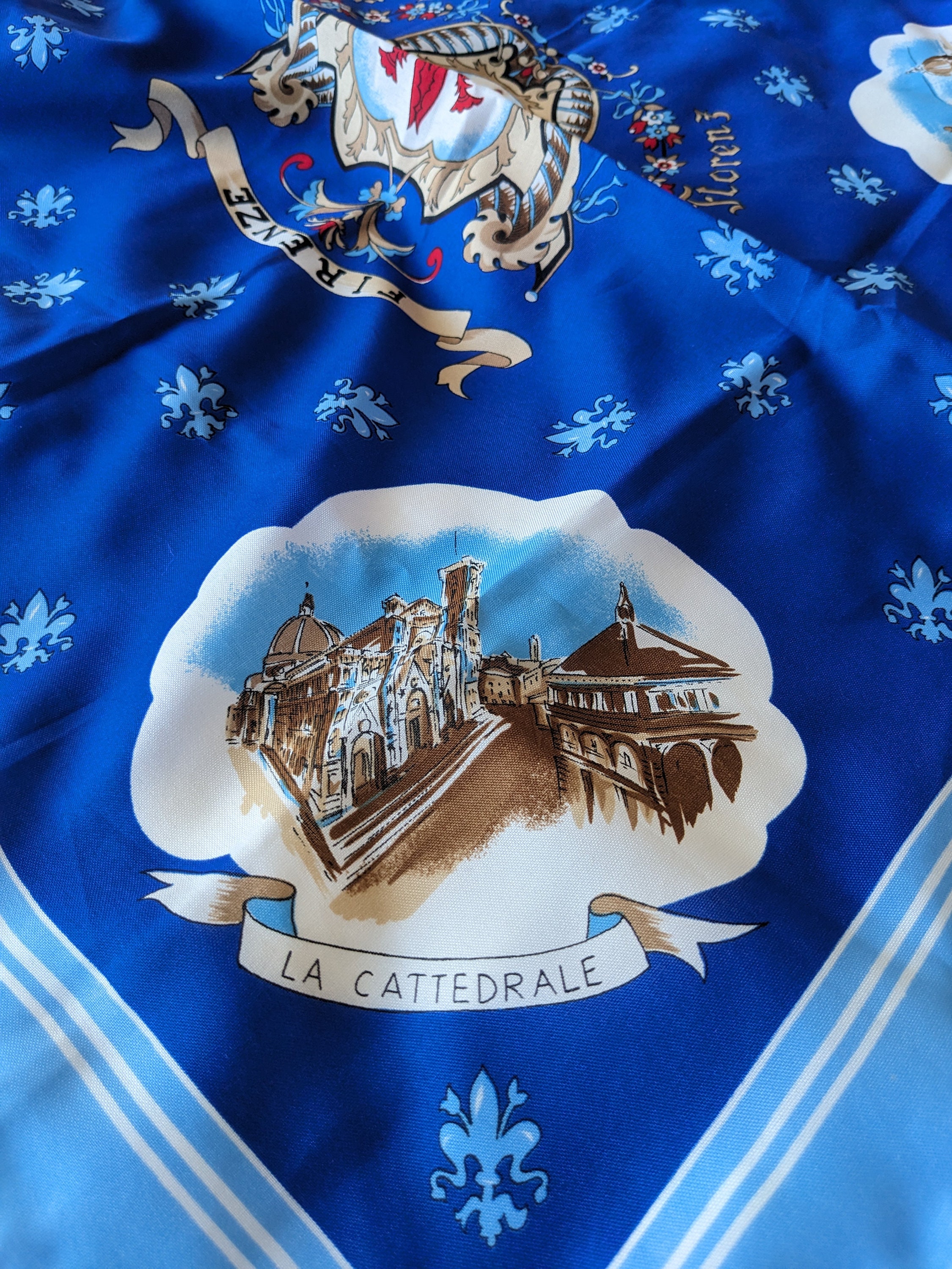 Vintage 1990s Florence Motif Blue Polyester Scarf Made in Italy - Etsy