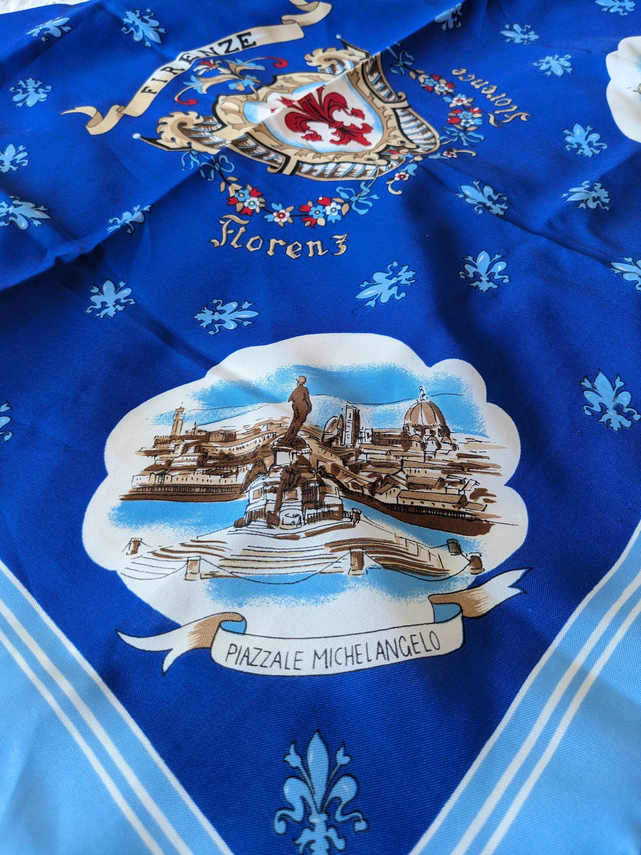 Vintage 1990s Florence Motif Blue Polyester Scarf Made in Italy - Etsy