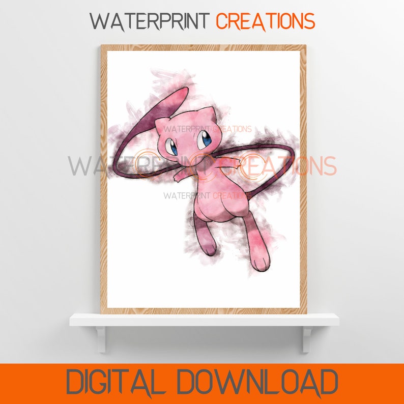 Pokemon Digital Prints Mew Poster, Pokemon Watercolour Wall Art, Gen 1 ...