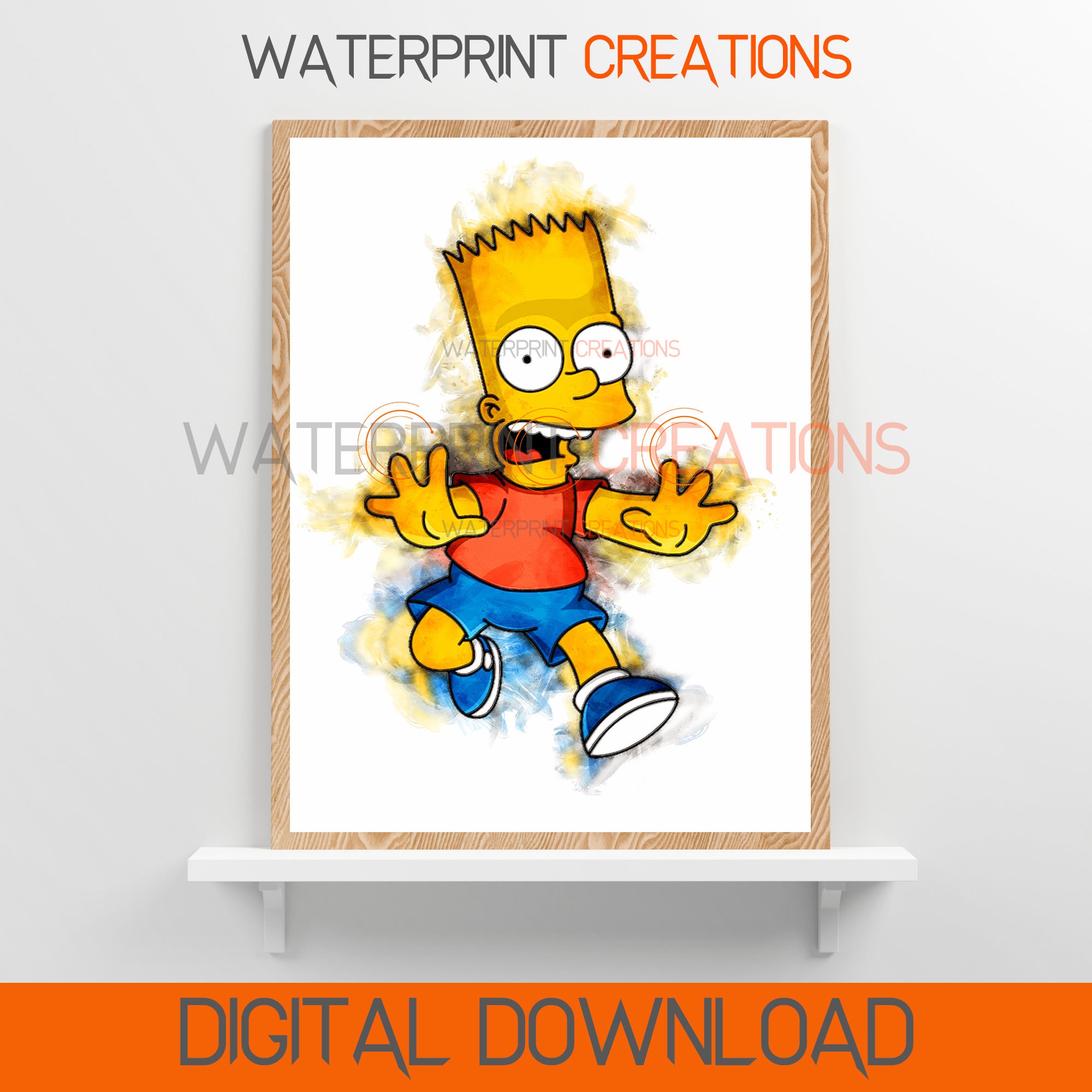 Simpsons Digital Prints Bart Simpson Poster, Simpsons Watercolour Wall ...