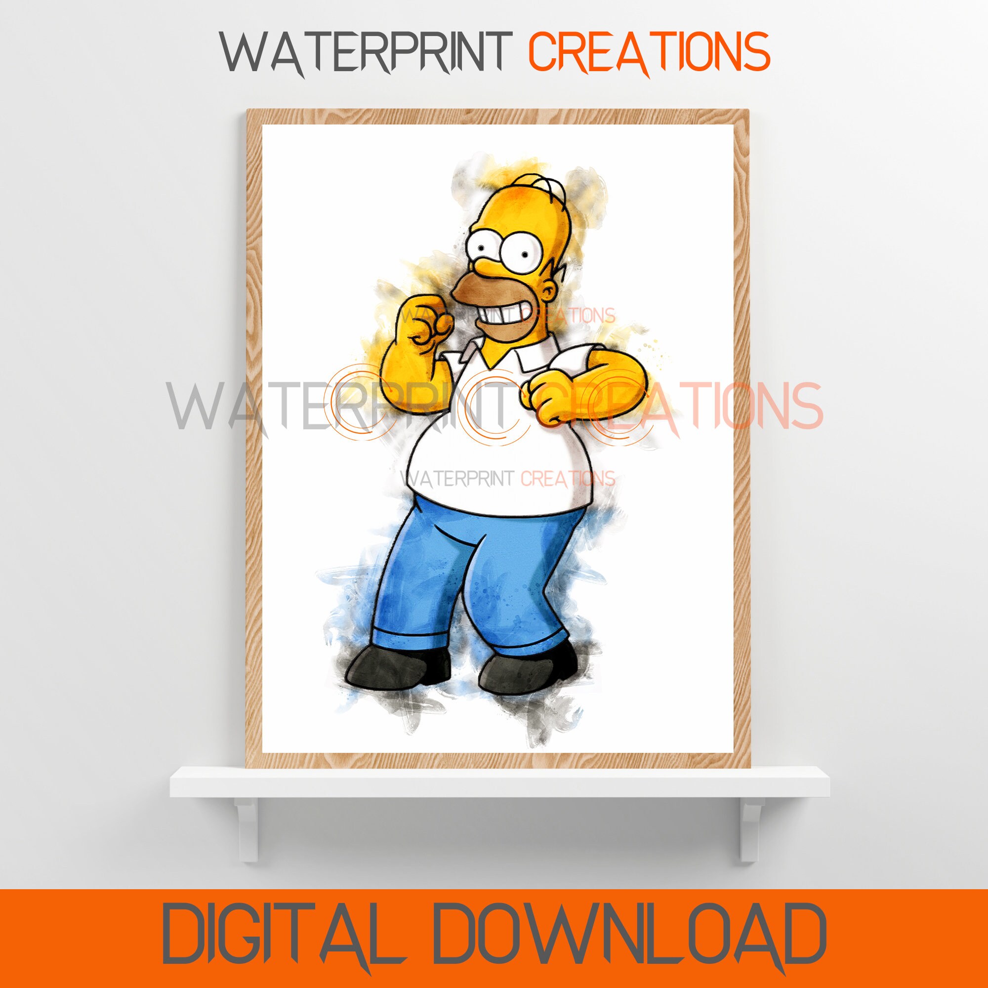 Simpsons Digital Prints Homer Simpson Poster, Simpsons Watercolour Wall ...