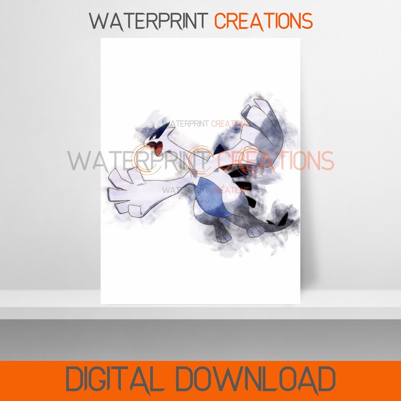 Pokemon Digital Prints Lugia Poster, Pokemon Watercolour Wall Art, Gen ...