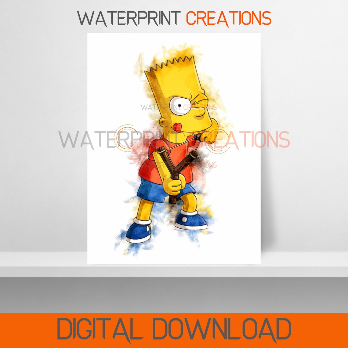 Simpsons Digital Prints Bart Simpson Poster, Simpsons Watercolour Wall Art, Printable, Instant ...