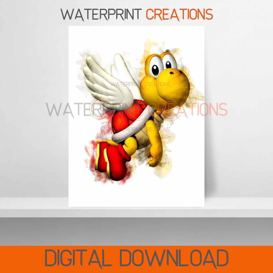 Mario Digital Prints Koopa Troopa Red Poster, Mario Watercolour Wall ...
