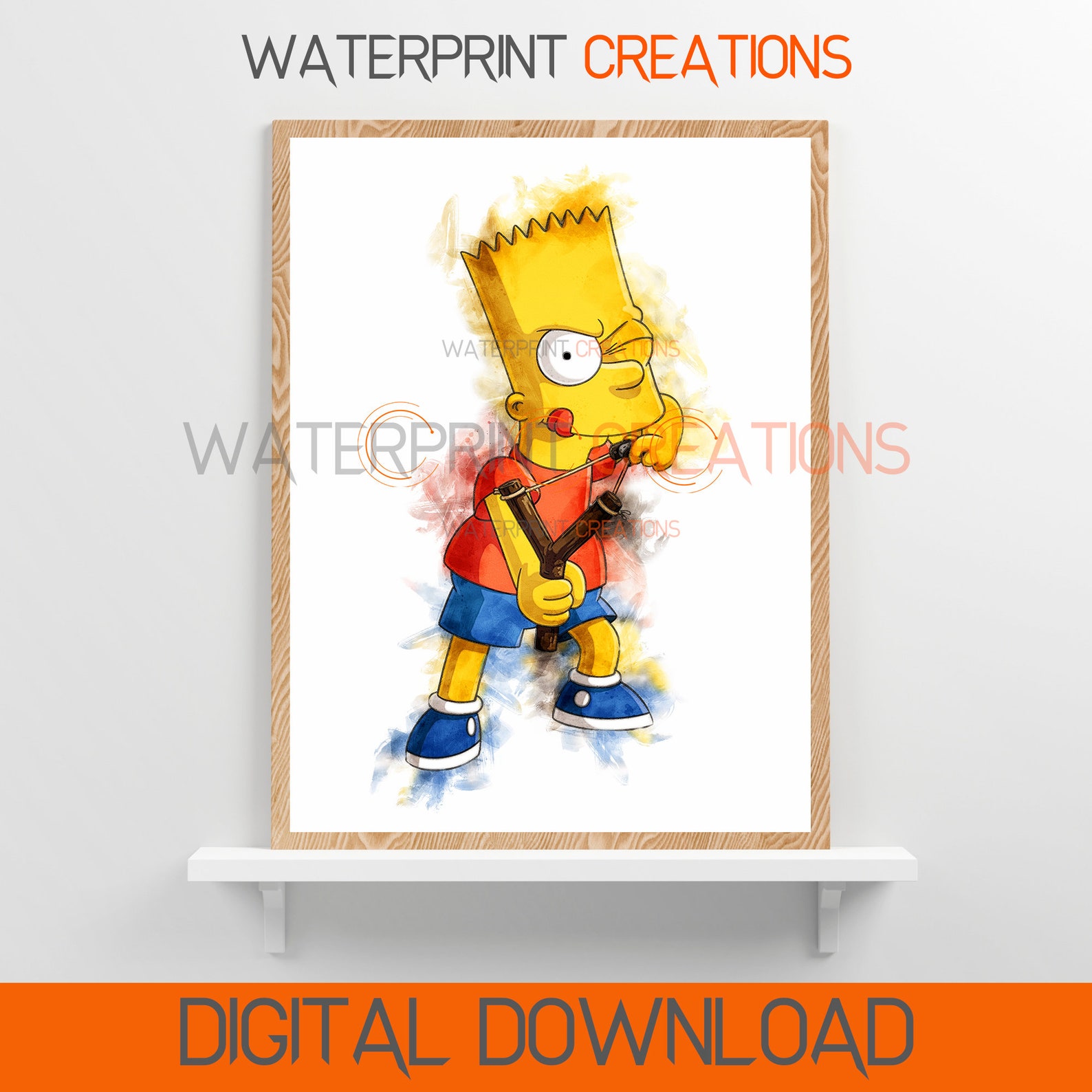 Simpsons Digital Prints Bart Simpson Poster, Simpsons Watercolour Wall ...