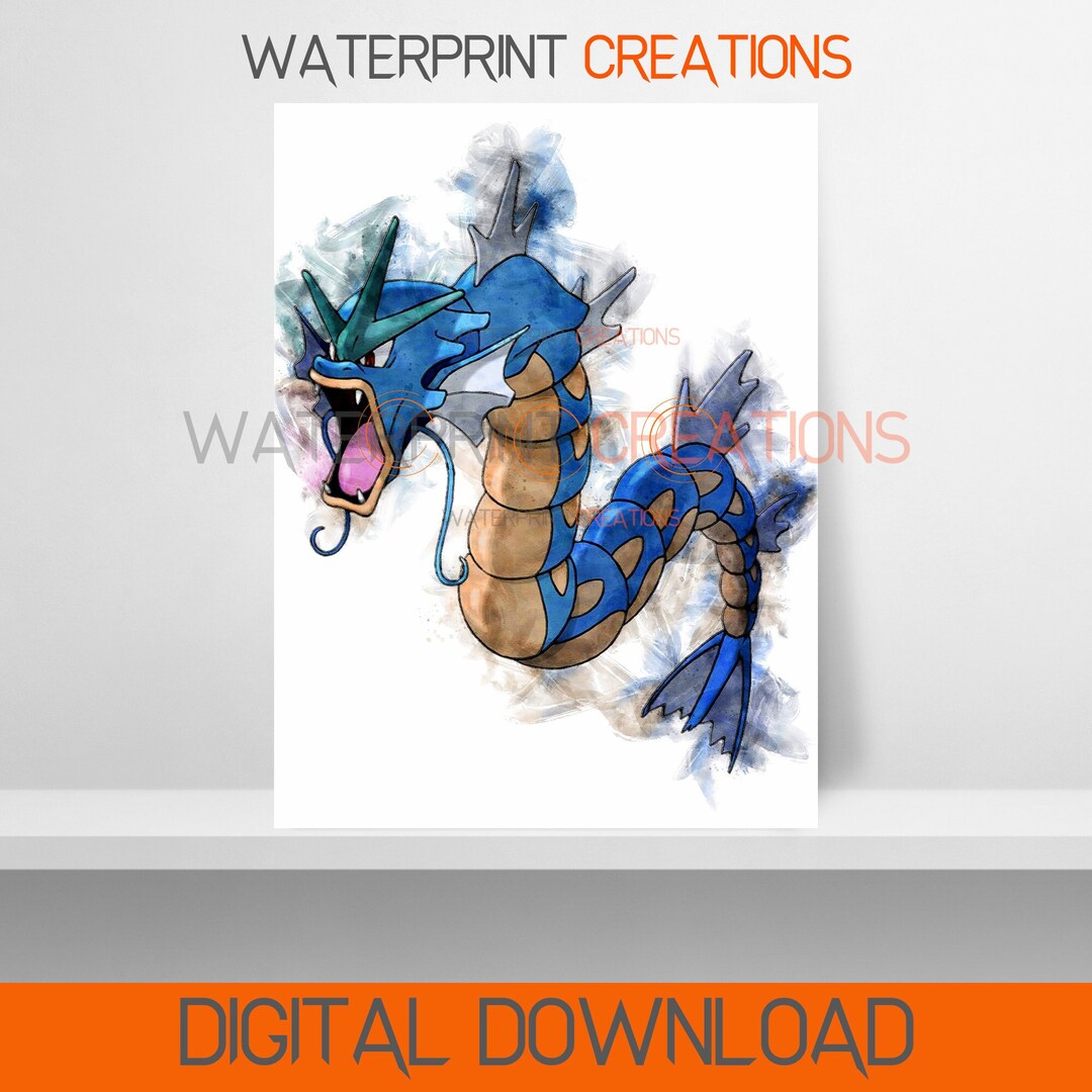 Pokemon Digital Prints Gyarados Poster, Pokemon Watercolour Wall Art ...