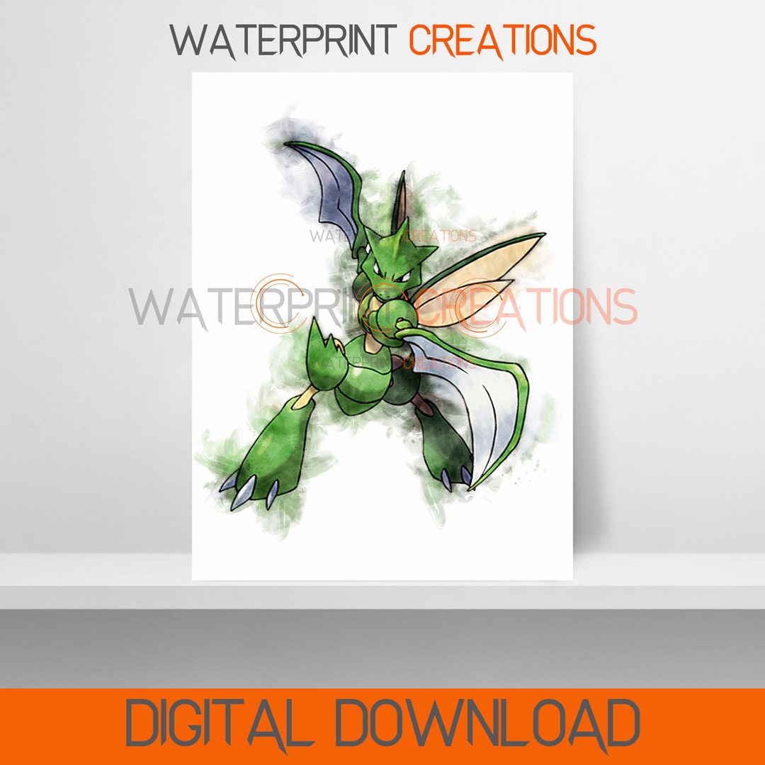 Pokemon Digital Prints Scyther Poster, Pokemon Watercolour Wall Art ...