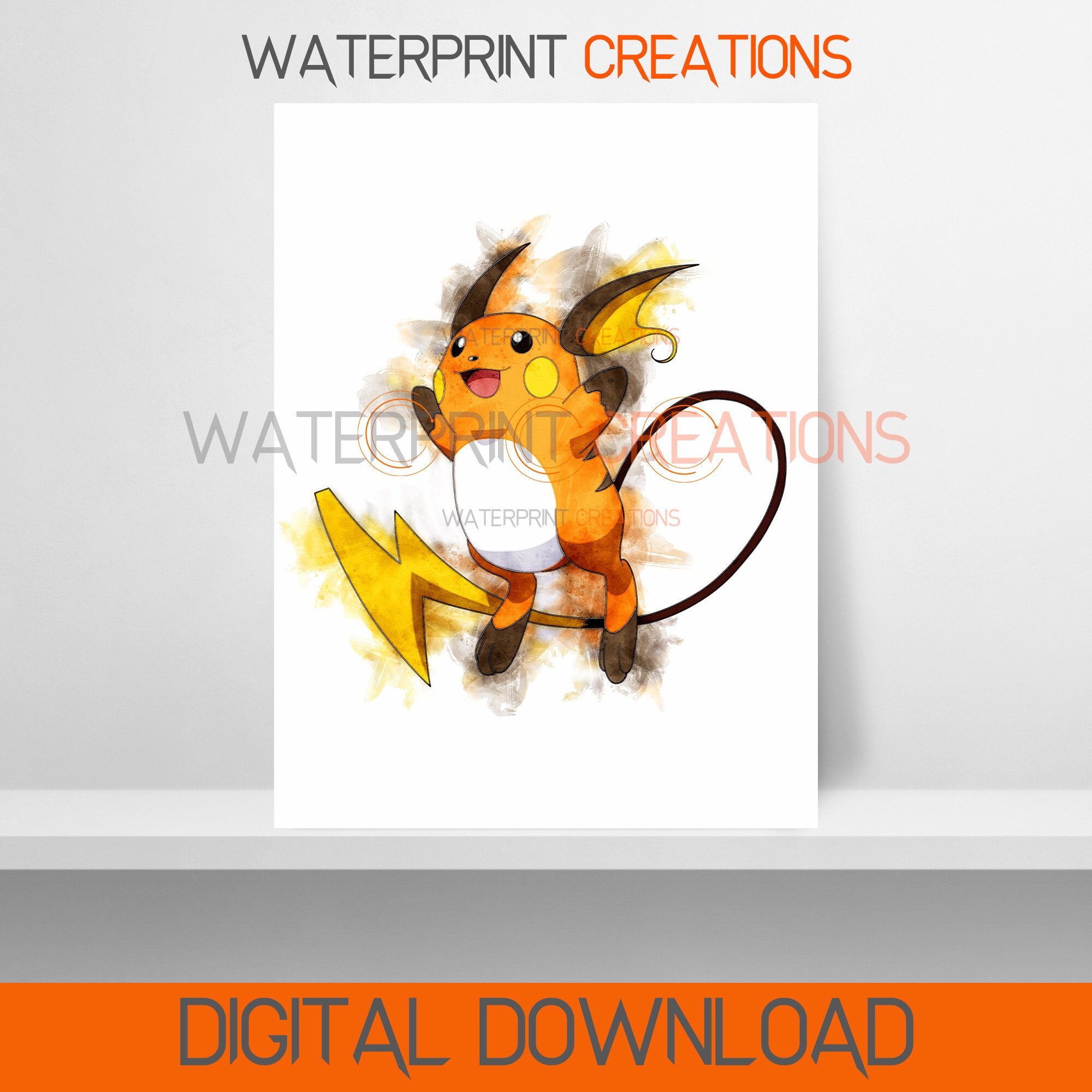 Pokemon Digital Prints Raichu Poster, Pokemon Watercolour Wall Art, Gen ...