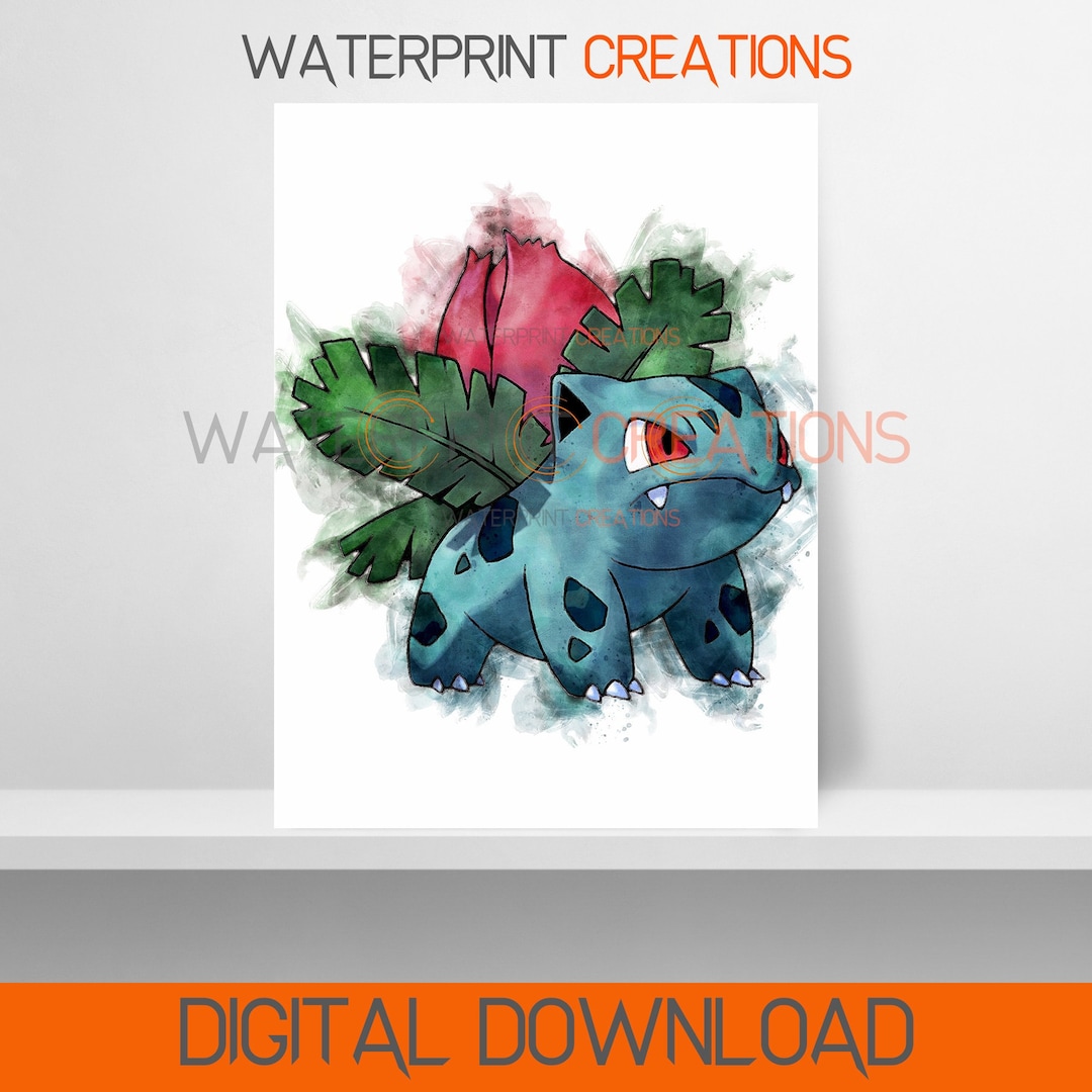 Pokemon Digital Prints Ivysaur Poster, Pokemon Watercolour Wall Art ...