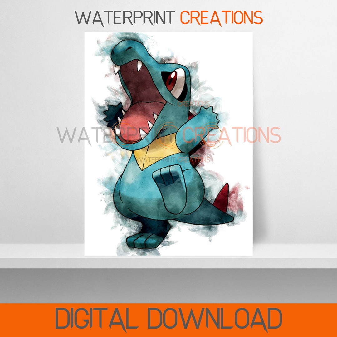 Pokemon Digital Prints Totodile Poster, Pokemon Watercolour Wall Art ...
