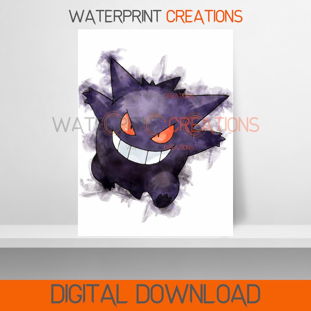 Pokemon Digital Prints Gengar Poster, Pokemon Watercolour Wall Art, Gen ...
