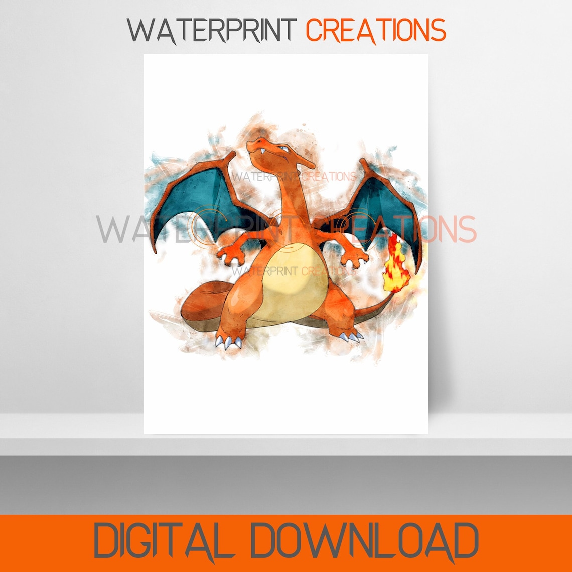 Pokemon Digital Prints Charizard Poster, Pokemon Watercolour Wall Art ...