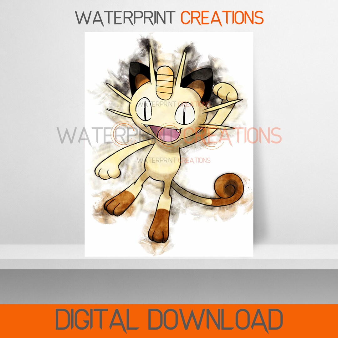 Pokemon Digital Prints Meowth Poster, Pokemon Watercolour Wall Art, Gen ...