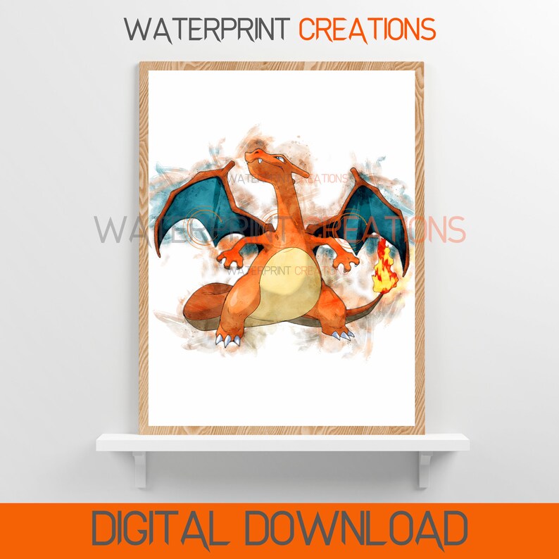 Pokemon Digital Prints Charizard Poster, Pokemon Watercolour Wall Art ...