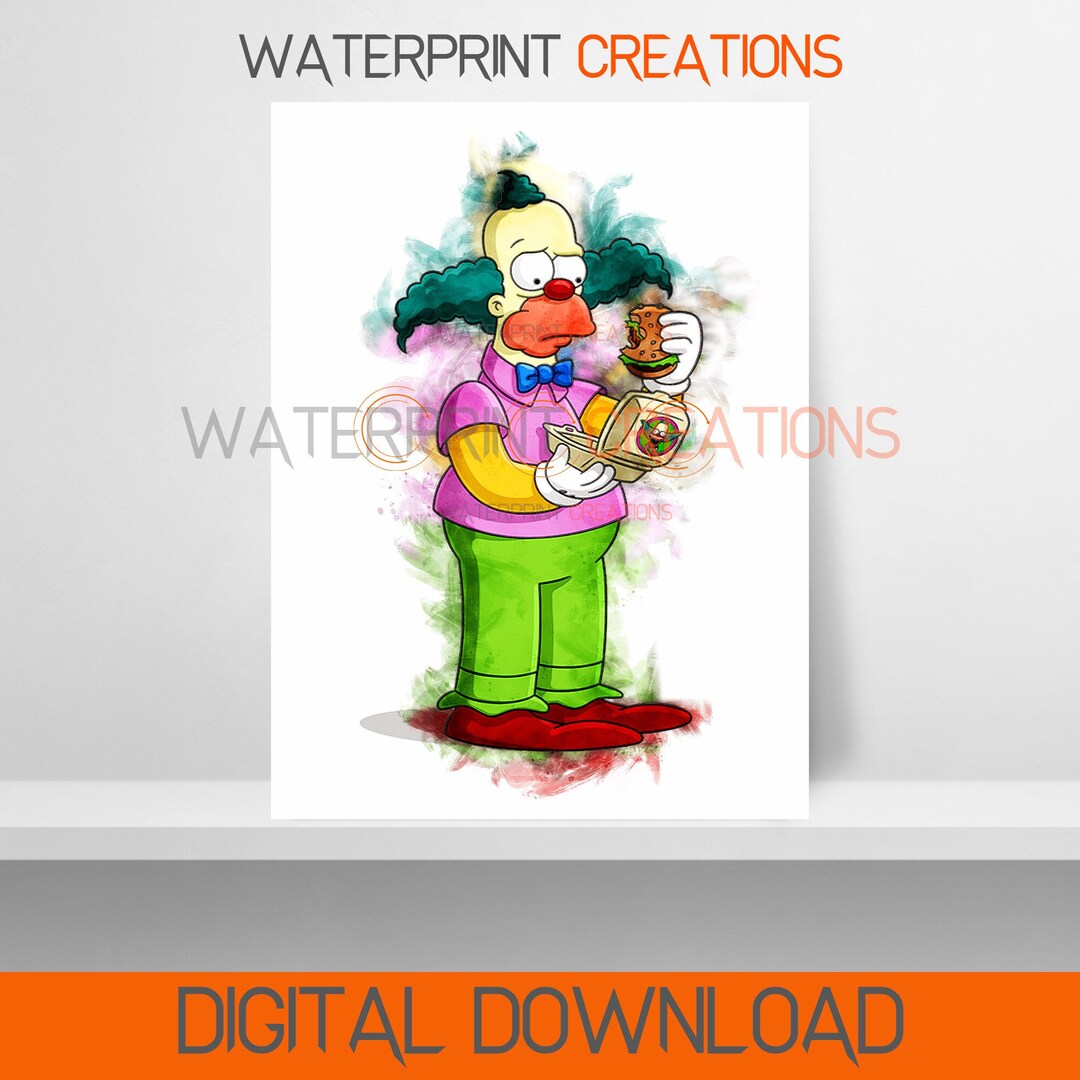 Simpsons Digital Prints Krusty the Clown Poster, Simpsons Watercolour ...