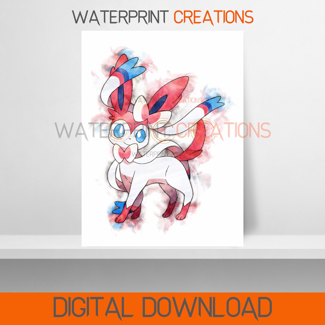 Pokemon Digital Prints Sylveon Poster, Pokemon Watercolour Wall Art, Gen 6, Printable, Instant ...