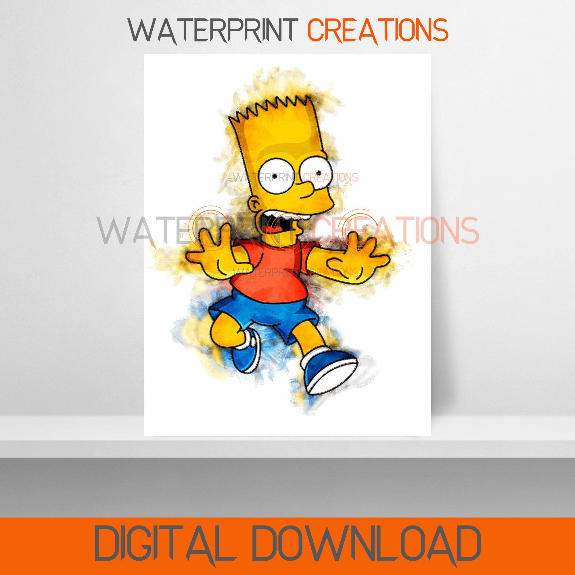 Simpsons Digital Prints Bart Simpson Poster, Simpsons Watercolour Wall ...