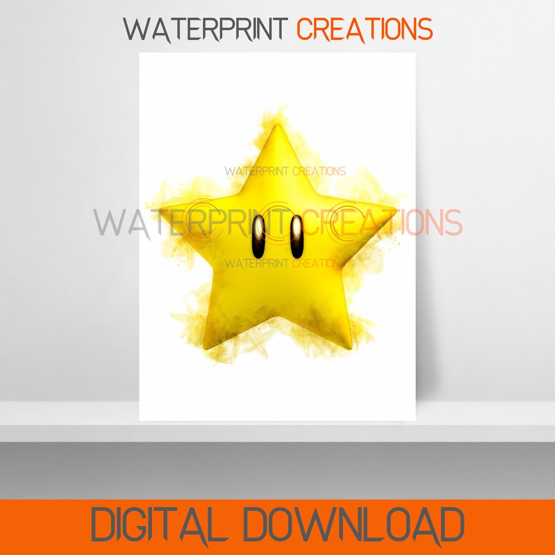 Mario Digital Print Super Star Poster, Mario Watercolour Wall Art ...