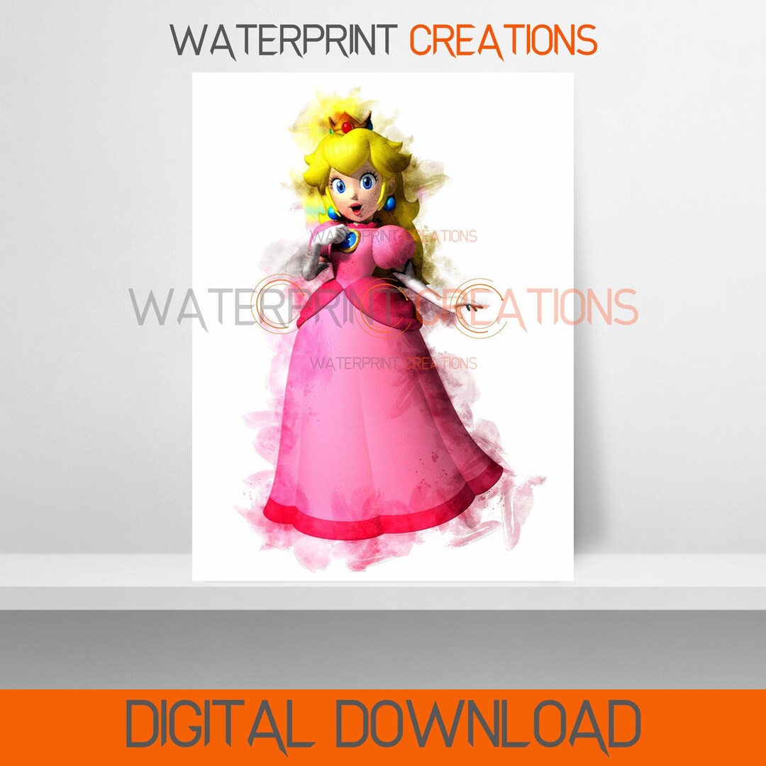 Mario Digital Prints Princess Peach Poster, Mario Aquarelle Wall Art ...