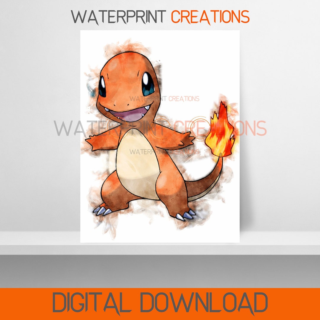 Pokemon Digital Prints Charmander Poster, Pokemon Watercolour Wall Art ...