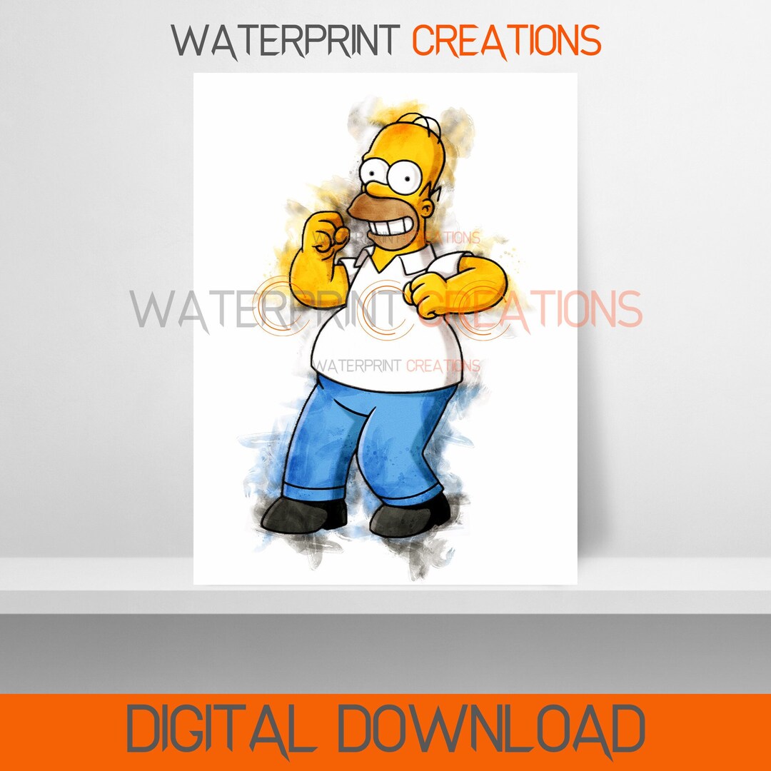 Simpsons Digital Prints Homer Simpson Poster, Simpsons Watercolour Wall ...