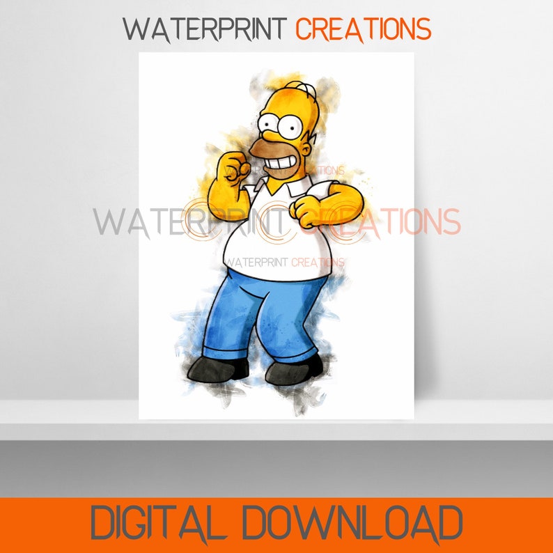 Simpsons Digital Prints Homer Simpson Poster, Simpsons Watercolour Wall ...