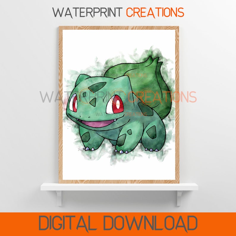 Pokemon Digital Prints Bulbasaur Poster, Pokemon Watercolour Wall Art ...