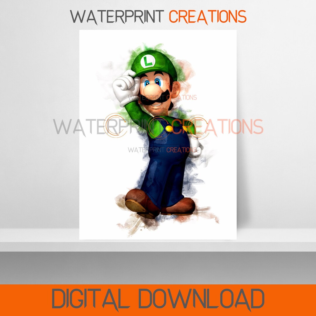 Mario Digital Prints Luigi Poster, Mario Watercolour Wall Art ...