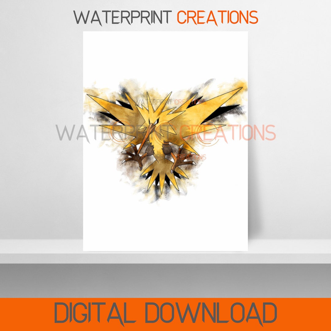 Pokemon Digital Prints Zapdos Poster, Pokemon Watercolour Wall Art, Gen ...