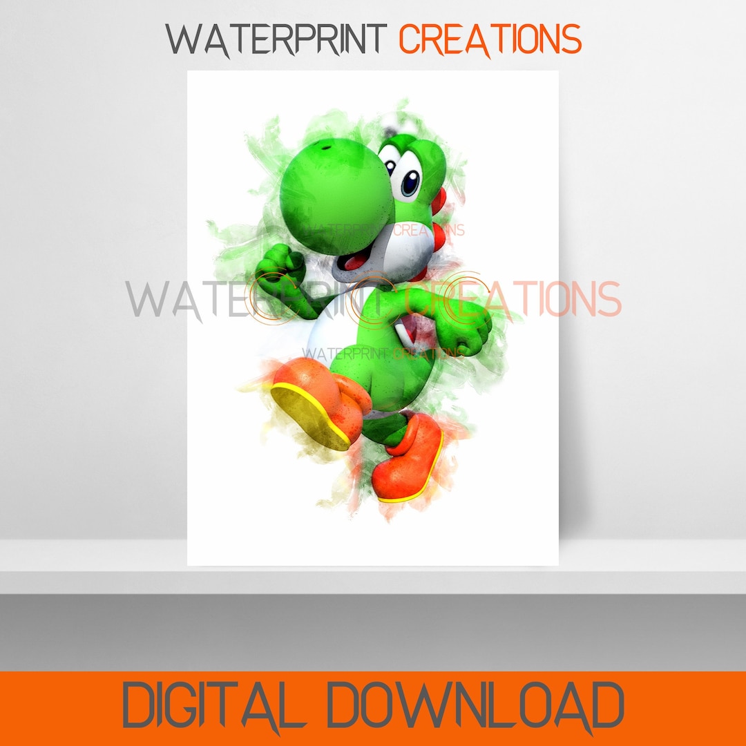Mario Digital Prints Yoshi Poster, Mario Watercolour Wall Art ...