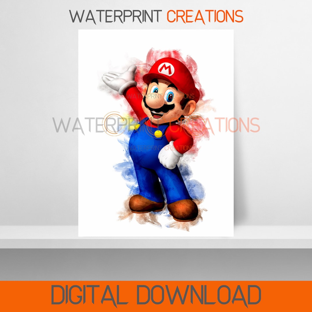 Mario Digital Prints Mario Poster, Mario Watercolour Wall Art ...
