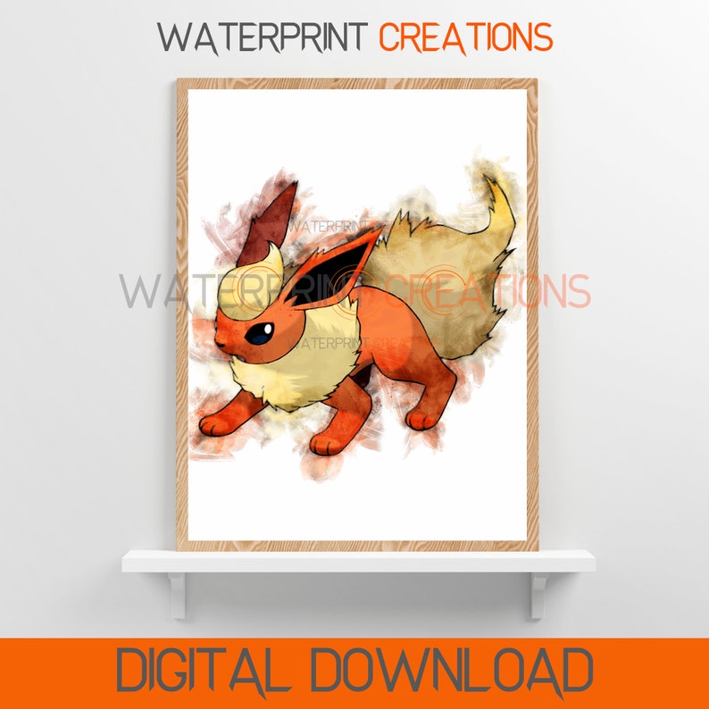 Pokemon Digital Prints Flareon Poster, Pokemon Watercolour Wall Art ...