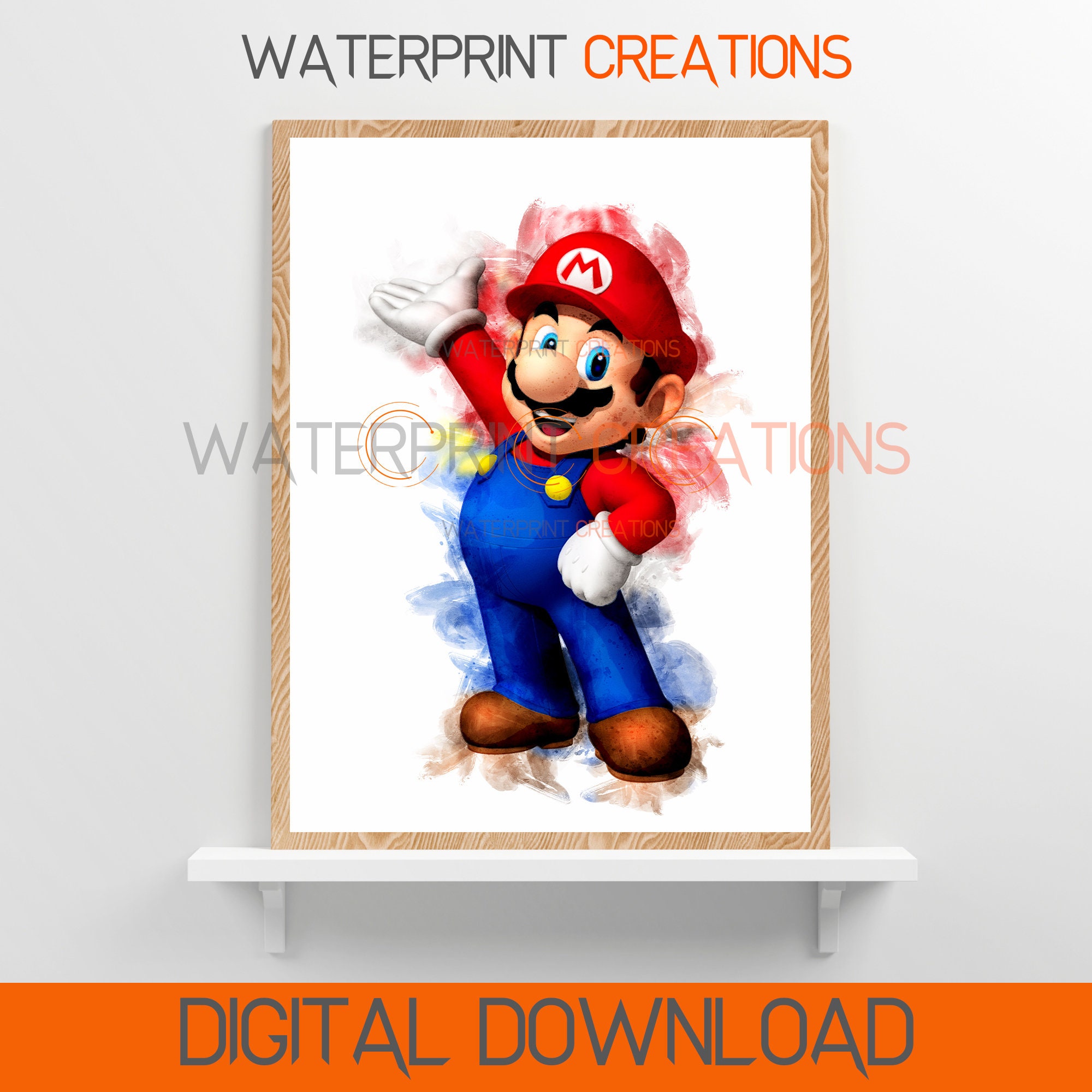 Mario Digital Prints Mario Poster, Mario Watercolour Wall Art ...