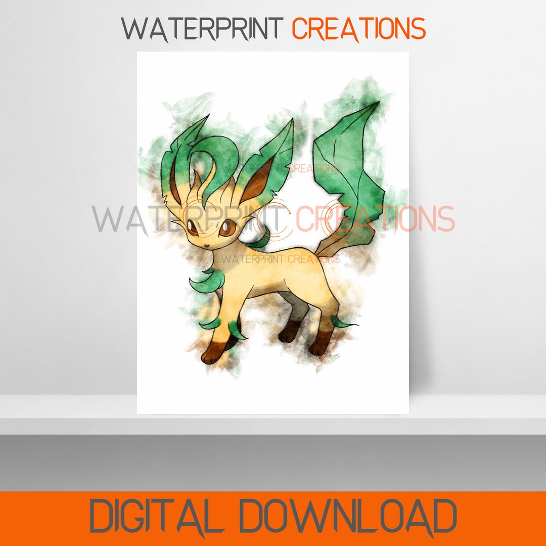 Pokemon Digital Prints Leafeon Poster, Pokemon Watercolour Wall Art ...