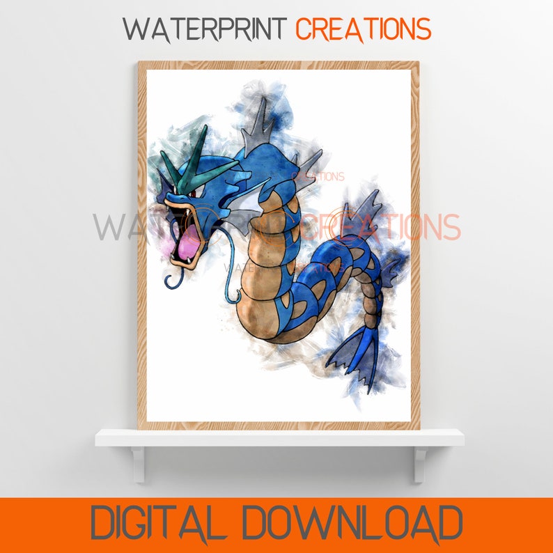 Pokemon Digital Prints Gyarados Poster, Pokemon Watercolour Wall Art ...
