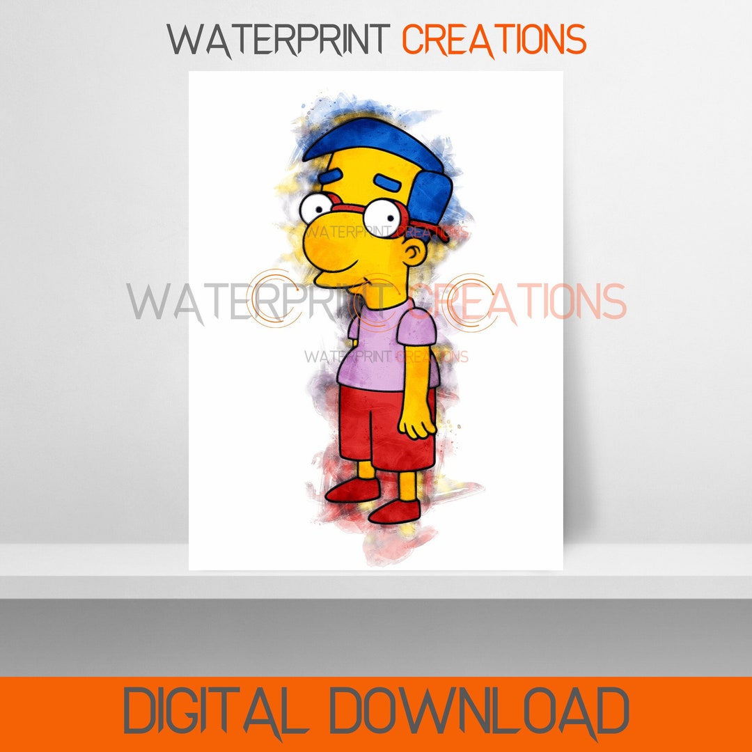 Simpsons Digital Prints Milhouse Poster, Simpsons Watercolour Wall Art ...