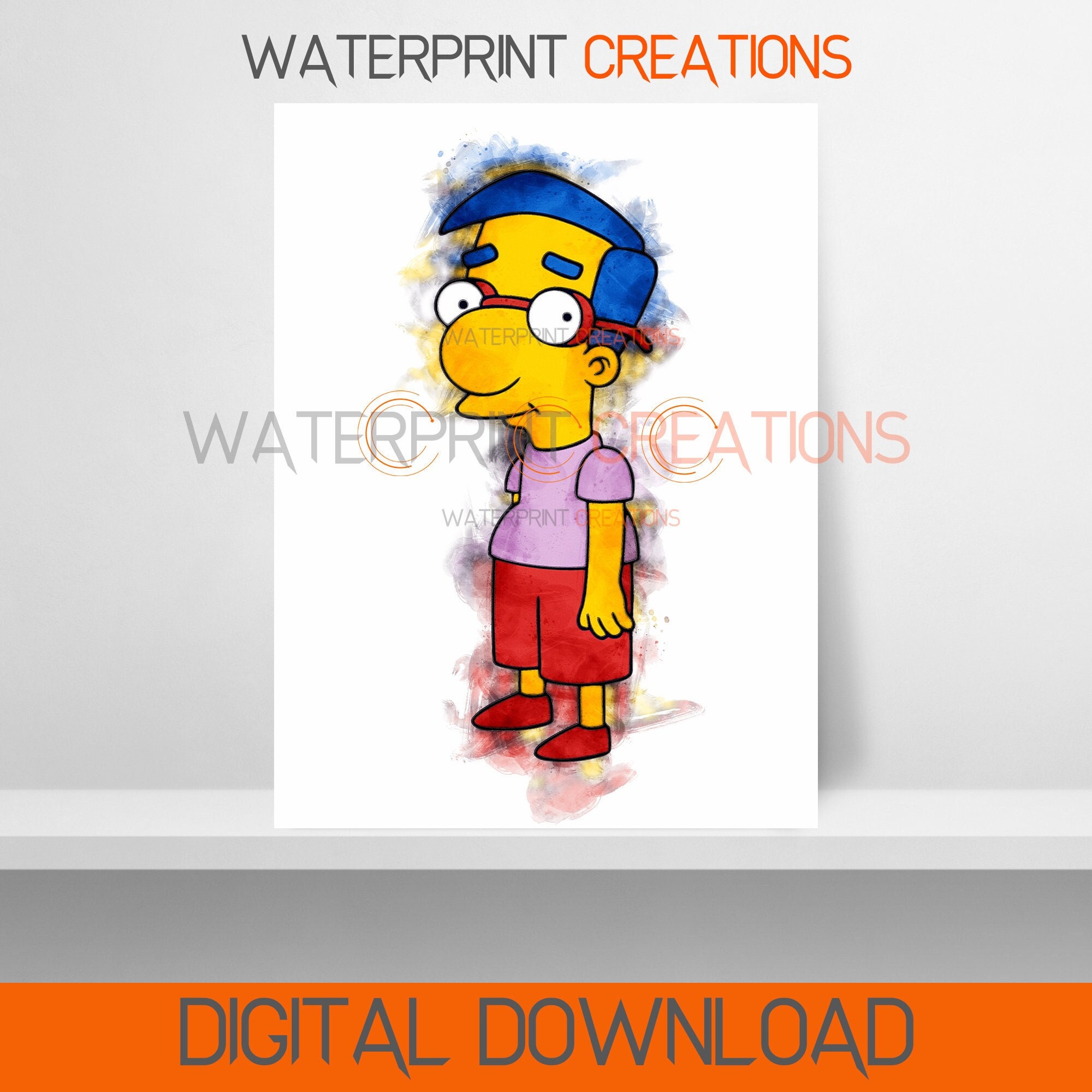 Simpsons Digital Prints Milhouse Poster Simpsons Watercolour - Etsy