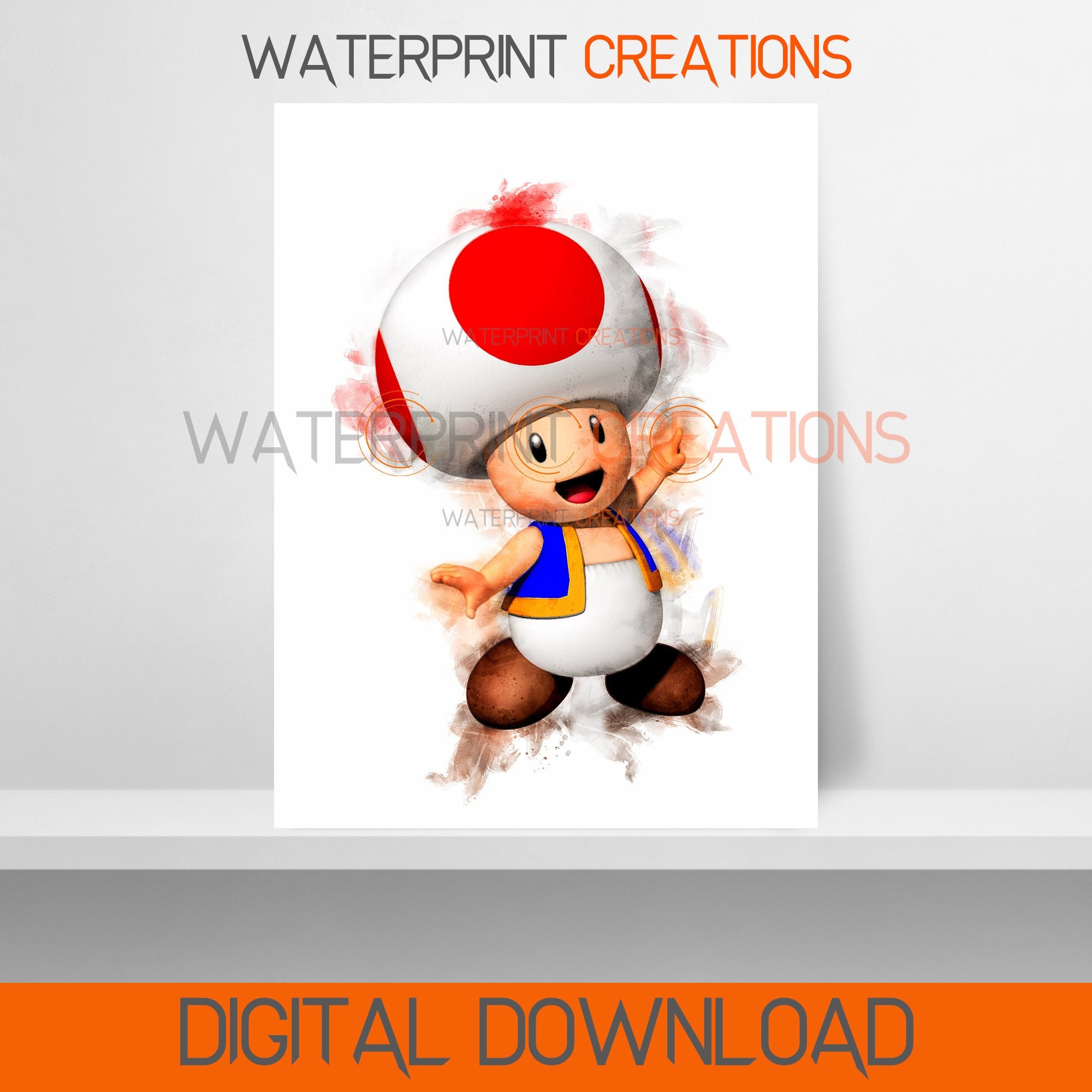 Mario Digital Prints Toad Poster, Mario Watercolour Wall Art, Printable ...