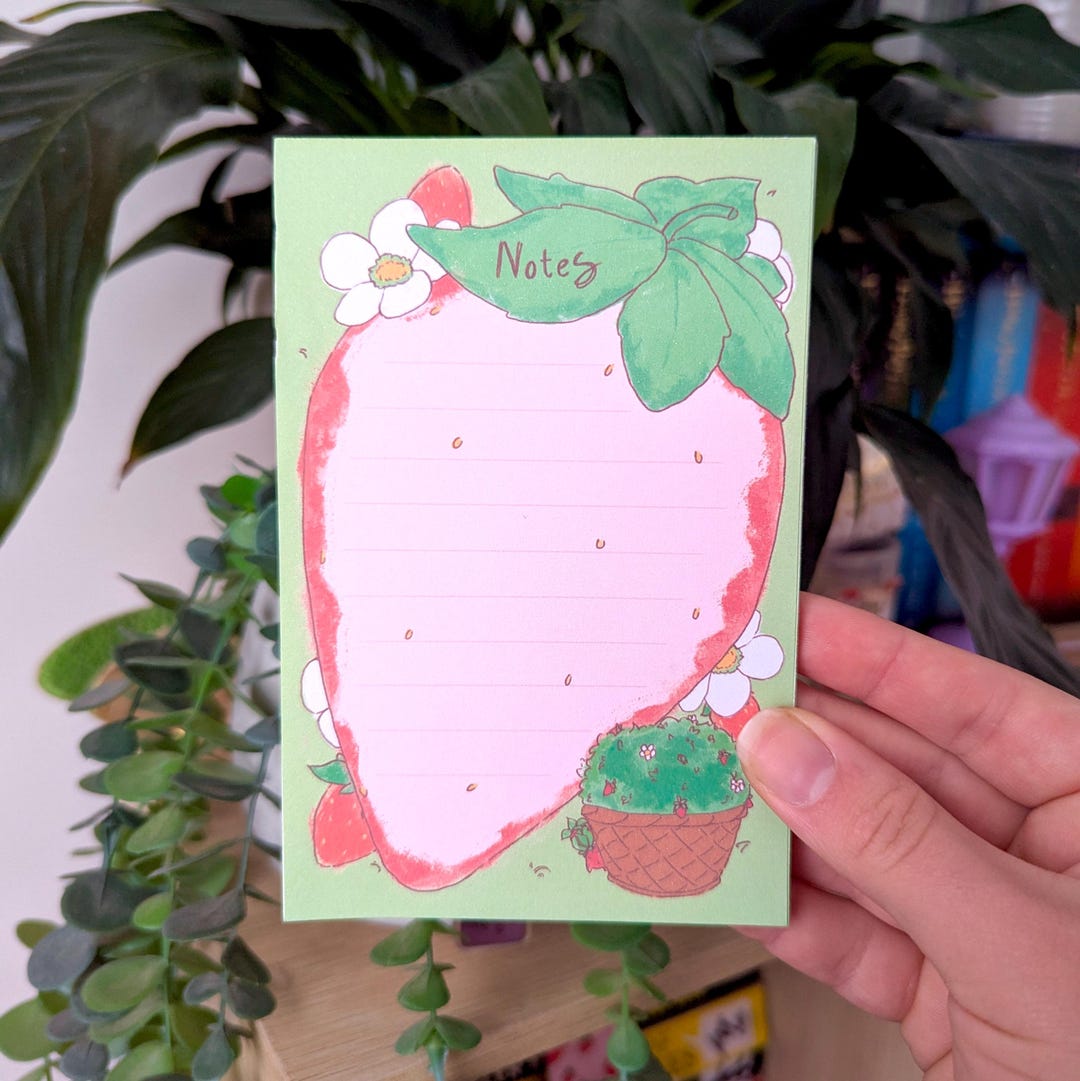 Strawberry Notepad | Cute Hand-drawn Stationery - Etsy
